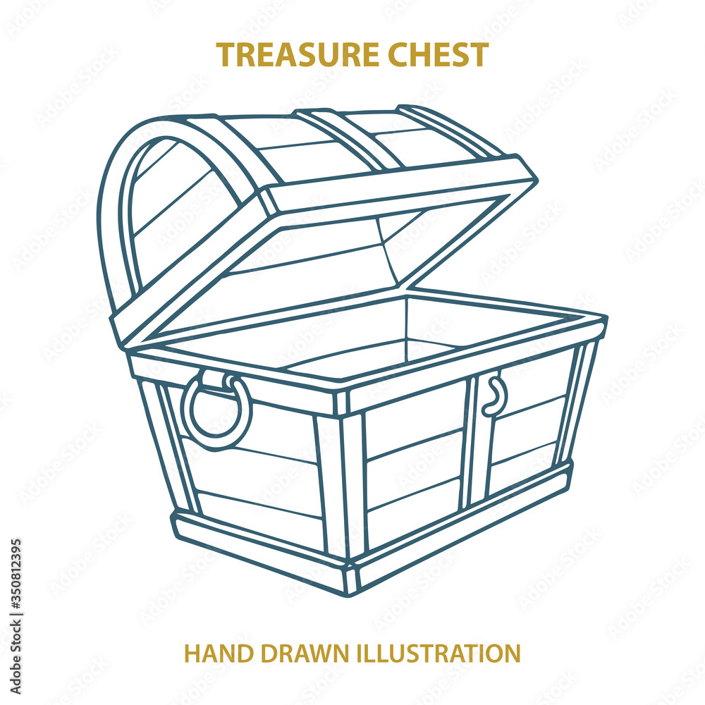 Treasure chest. Hand drawn opened wooden pirate chests vector ...