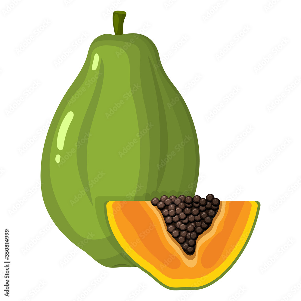 Fresh bright exotic whole and cut slice papaya fruit isolated on white ...
