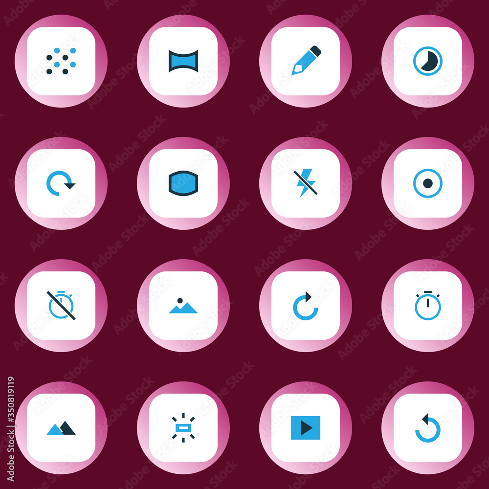 Image icons colored set with timelapse, rotate, wide angle and other ...