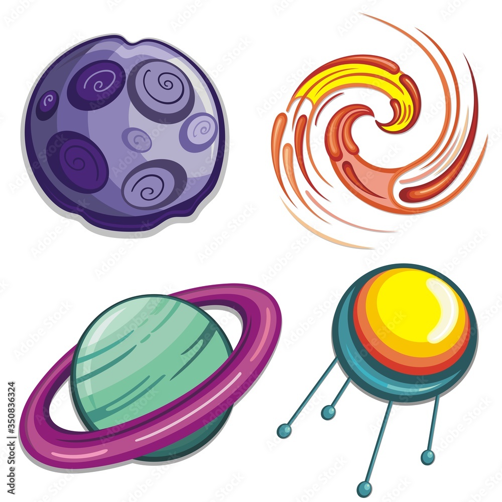 Vector set of cartoon planets. Space background. Fantasy planets. Stock ...