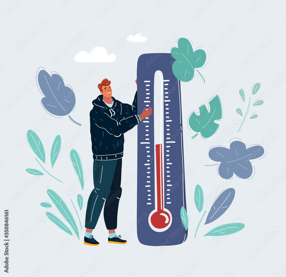 Vector illustration of man with thermometer in her hands. Human ...