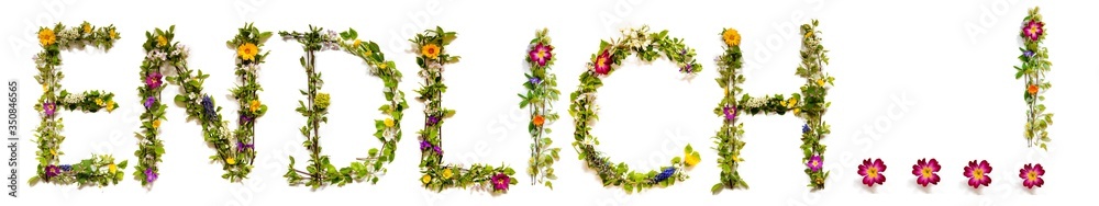 Flower, Branches And Blossom Letter Building German Word Endlisch Means ...