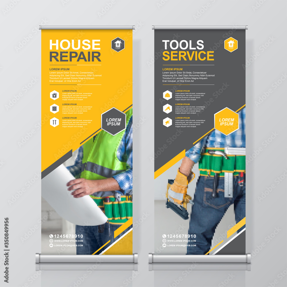 Construction tools roll up design and standee banner template for ...