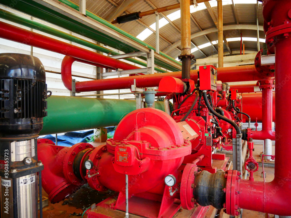 Diesel engine driven fire pump in industrial or factory, Main equipment ...
