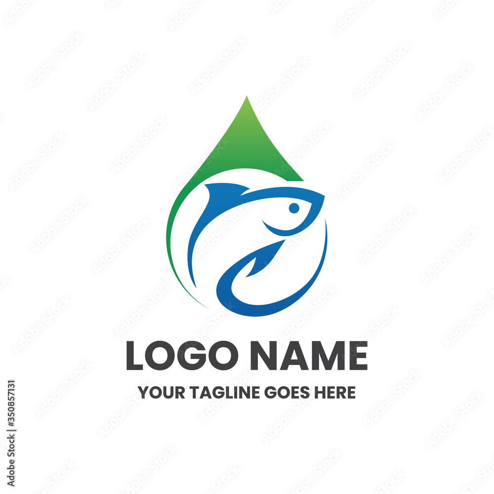 Fish in water Logo design vector template. Seafood restaurant shop ...