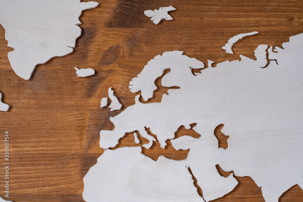 Handcrafted wooden world map with focus on Europe Stock Photo | Adobe Stock