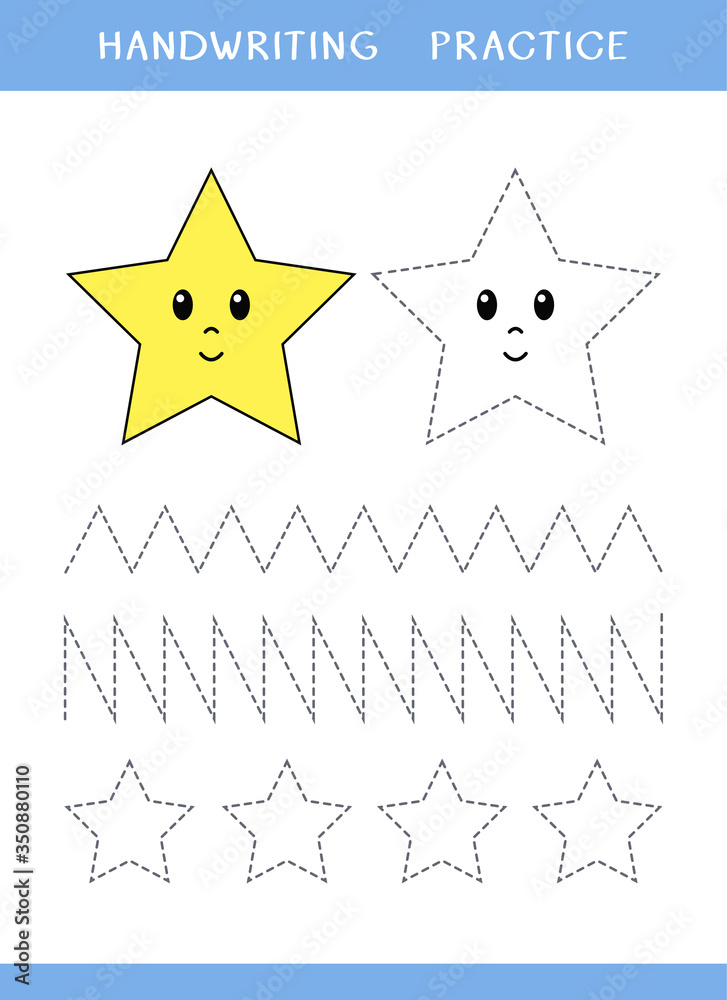 Handwriting practice sheet with stars and zigzag. Simple educational ...