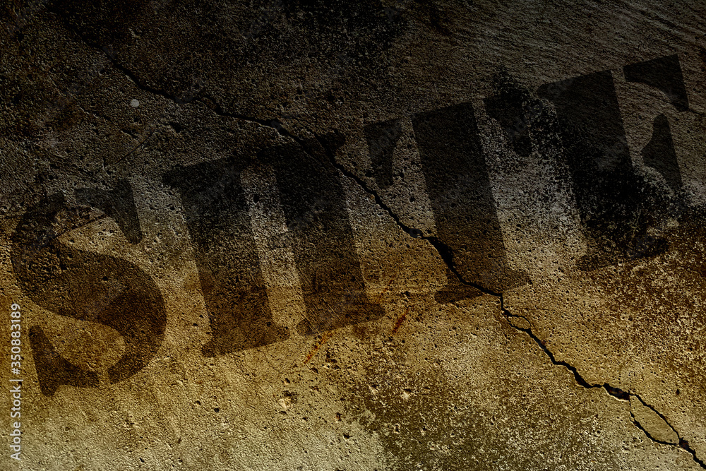 SHTF text in stencil letters on grunge or cracked concrete background ...