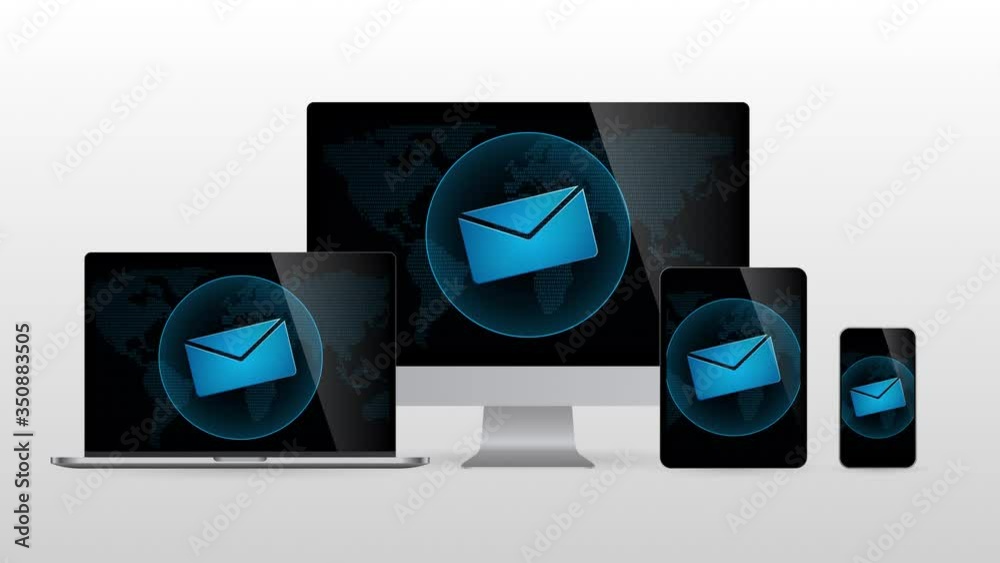 Digital world devices with email. Realistic set of computer monitors ...