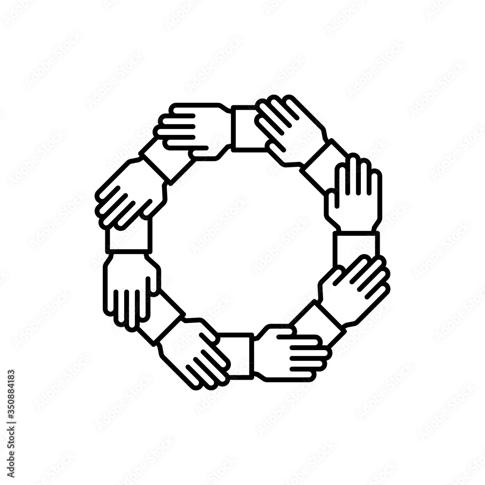Teamwork icon. Cooperation and partnership, collaboration symbol. Hands ...
