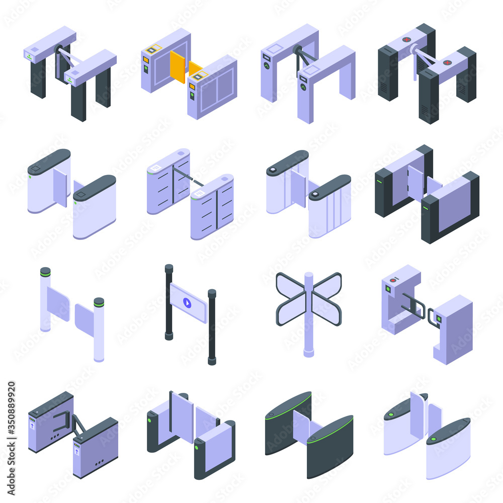 Turnstile icons set. Isometric set of turnstile vector icons for web ...