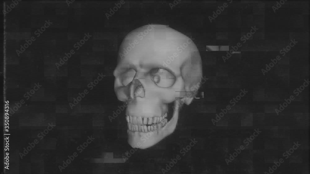 Human skull rotating in glitch distortion style. Digital abstract ...