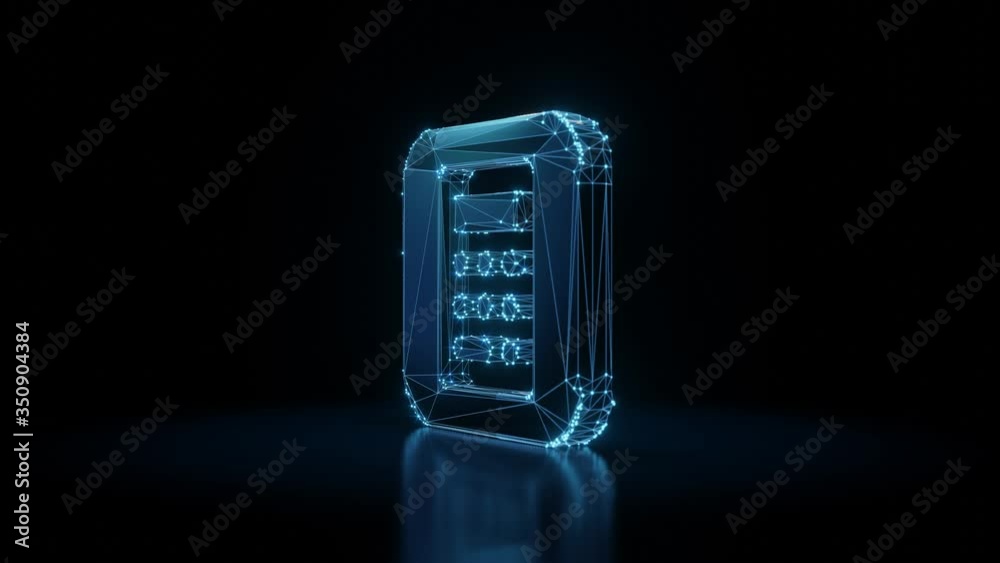 3d rendering seamless loop 4k rotation wireframe neon glowing icon of calculator app in iOS ...
