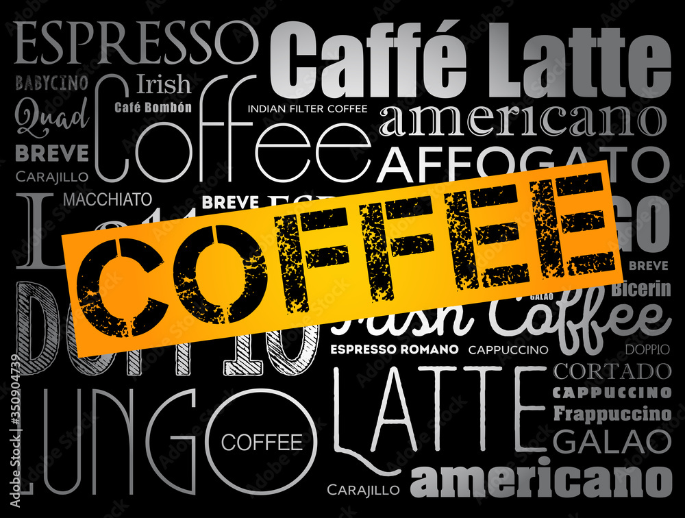 List of coffee drinks words cloud collage, poster background Stock ...