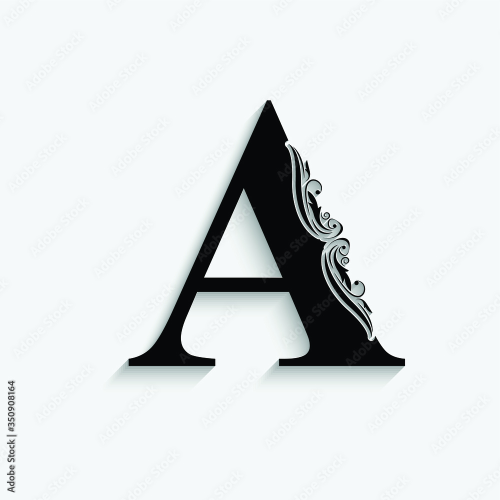 letter A. Black flower alphabet. Beautiful capital letters with shadow ...