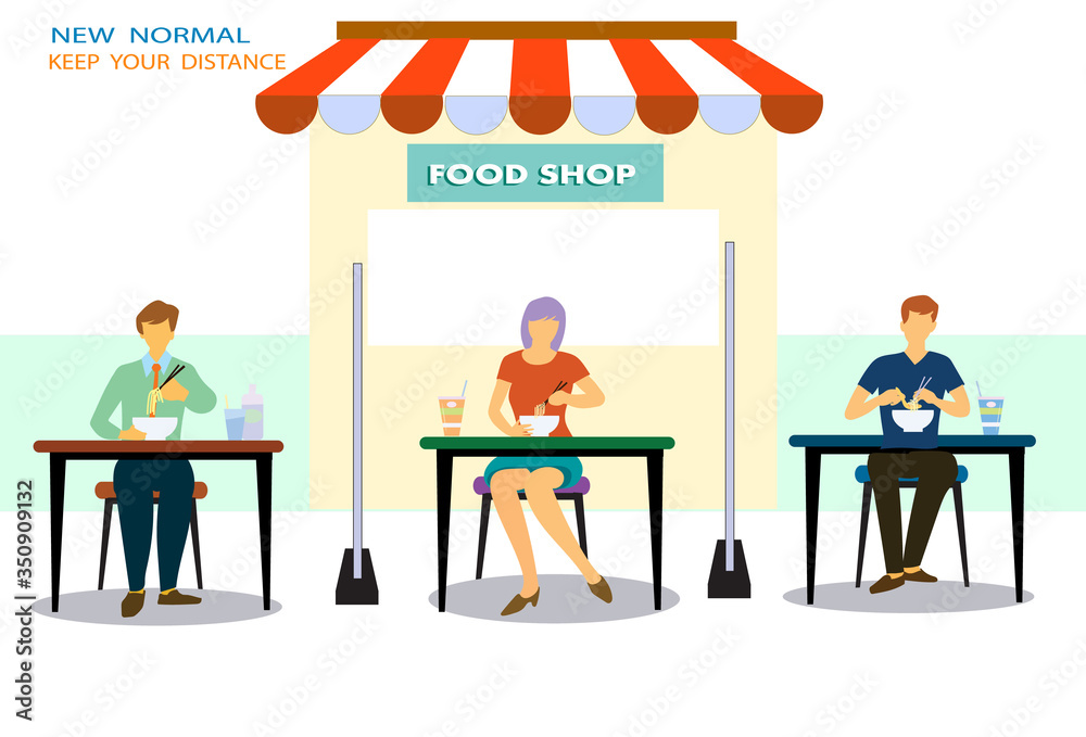 New normal, Social distance concept in food shop : a man and a woman ...