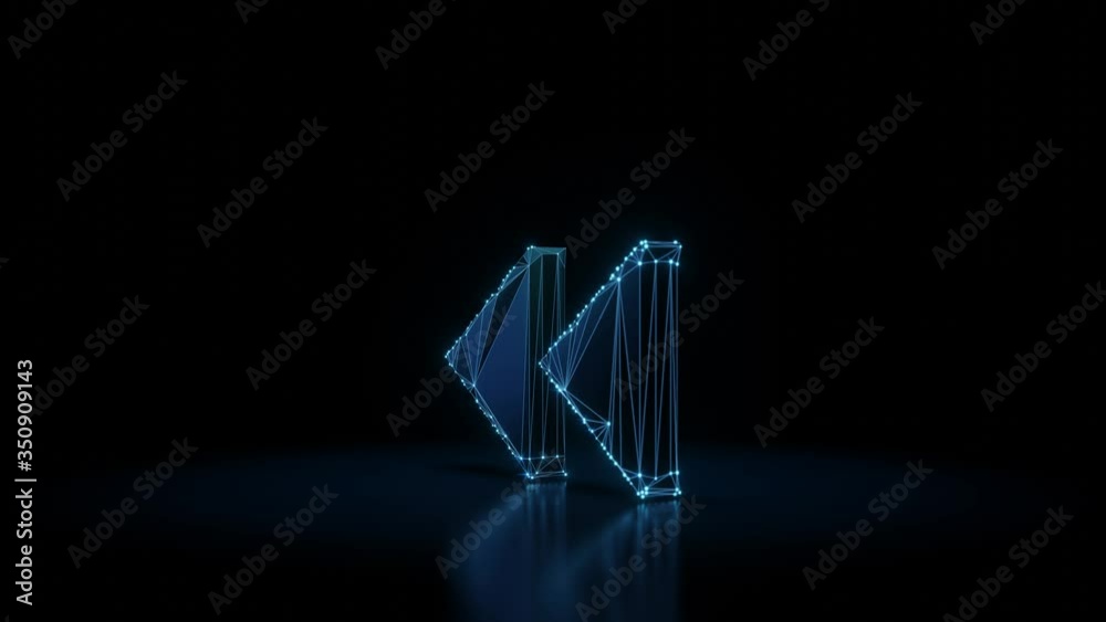 3d rendering seamless loop 4k rotation wireframe neon glowing symbol of double fast backward ...