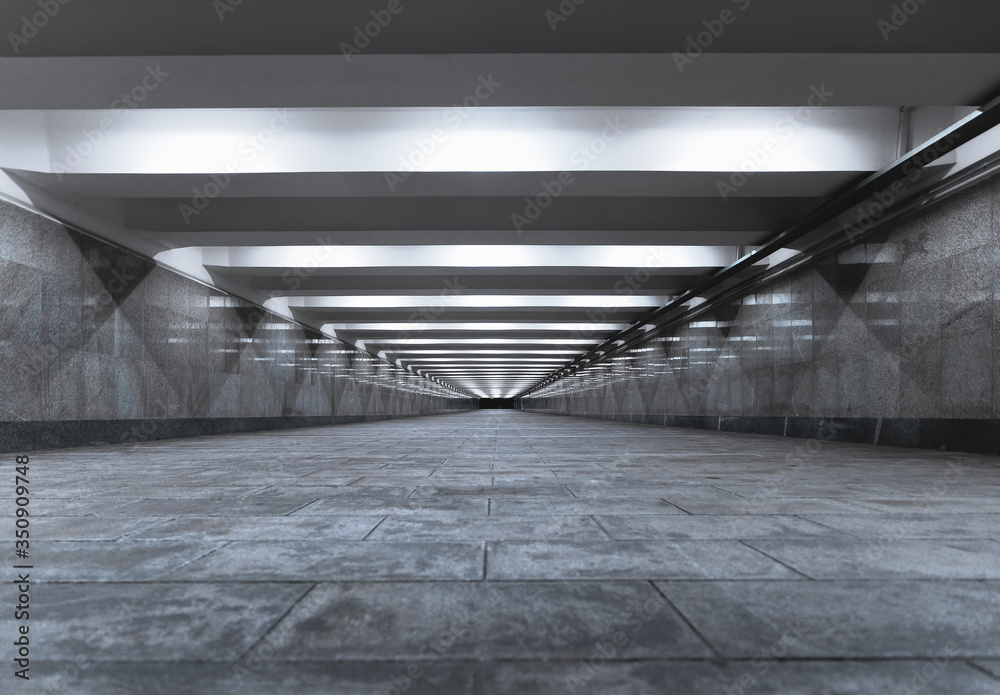 Symmetrical pedestrian underpass and outgoing perspective. Gray ...