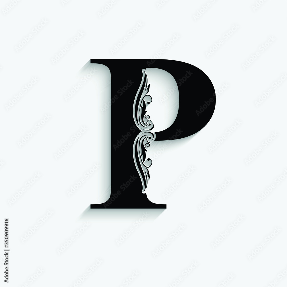 letter P. Black flower alphabet. Beautiful capital letters with shadow ...