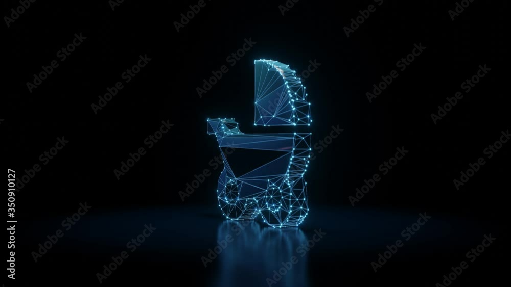 3d rendering seamless loop 4k rotation wireframe neon glowing symbol of ...