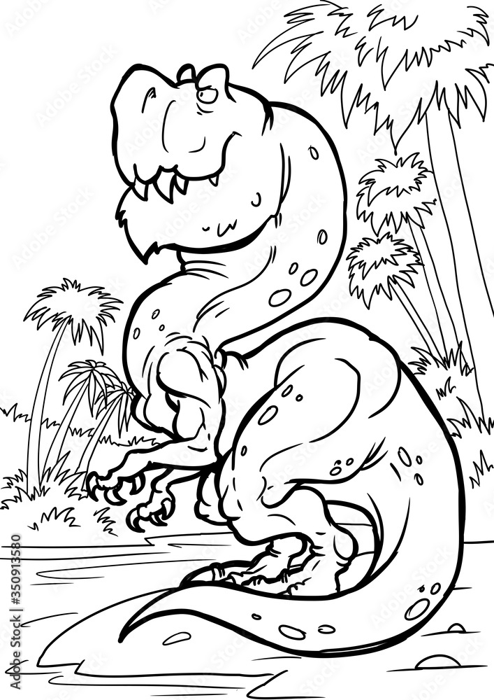 Coloring page. Cartoon dinosaur. drawing illustration for kids and ...