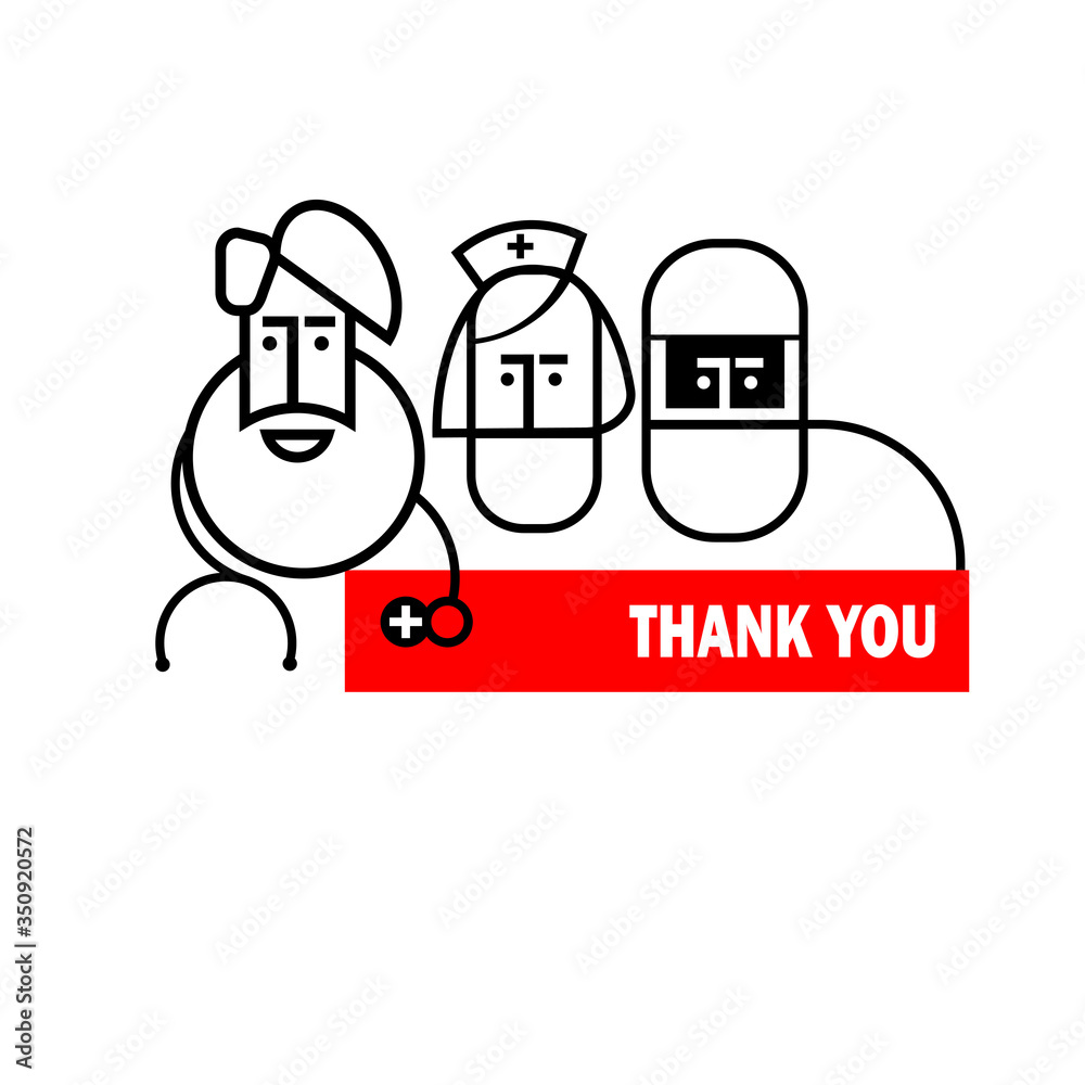 Thanks to the doctors. You are heroes who save lives. Contour vector ...