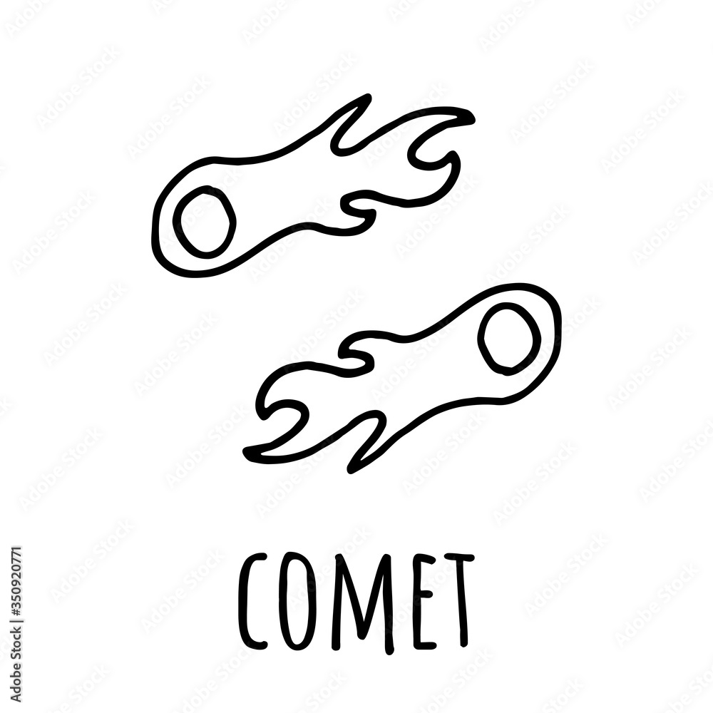 Cute cartoon hand drawn two comets drawing. Sweet vector black and ...