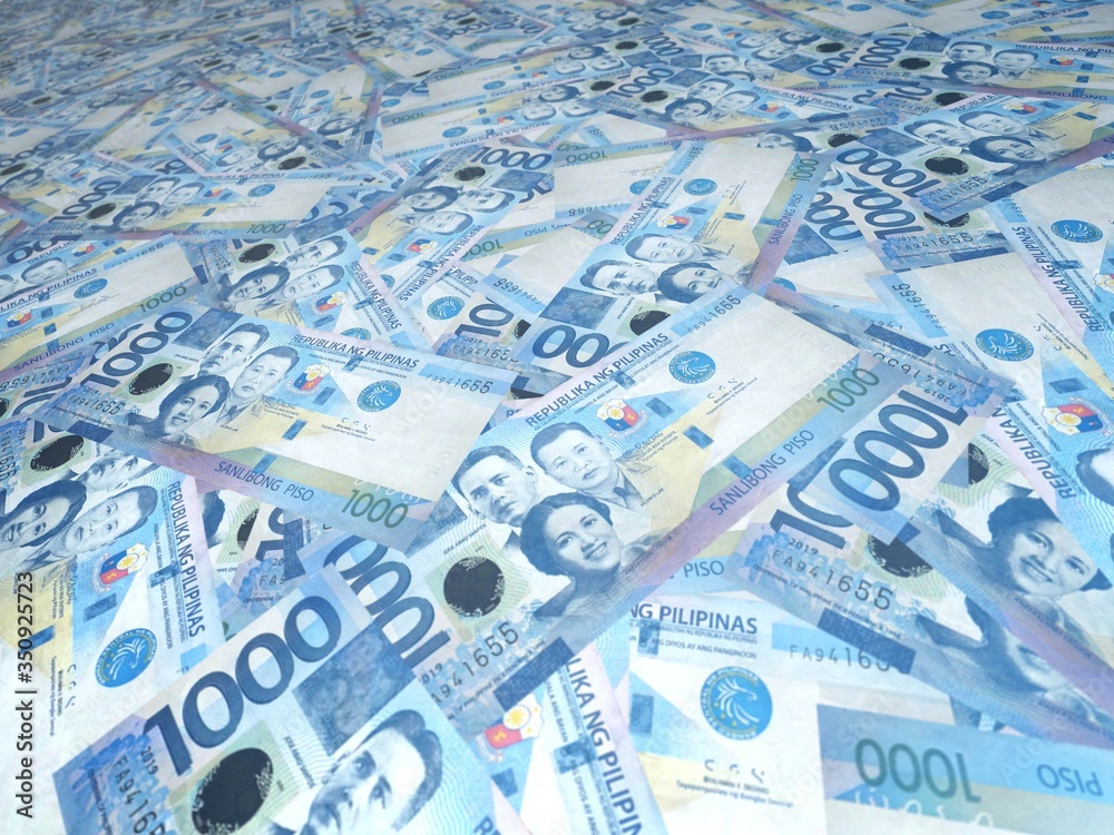 A background of randomly scattered 1000 Philippine peso bills ...