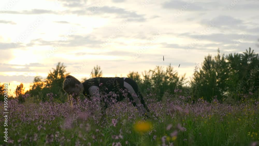 Woman Doing Exercise Warming up Workout Fitness in Grass Field ...