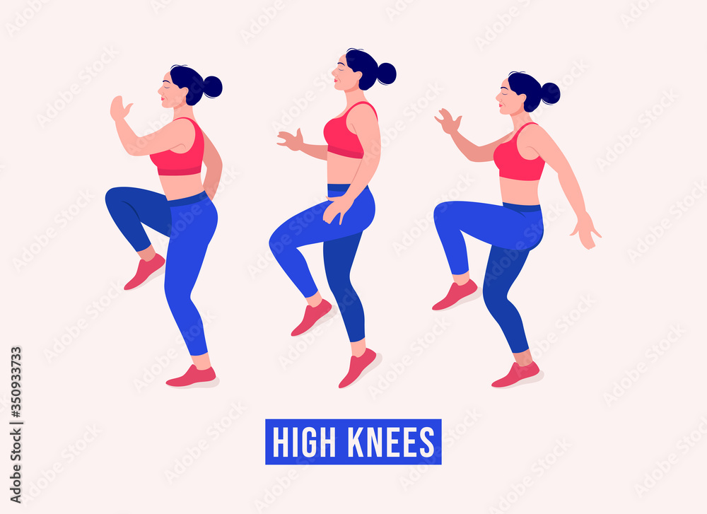 Girl doing High Knees exercise, Woman workout fitness, aerobic and ...