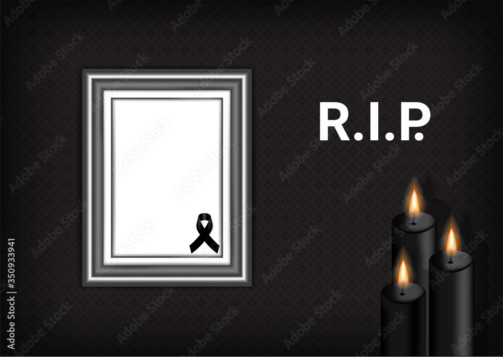 Mock up Mourning symbol with Black Respect ribbon ,Frame and Candle on ...