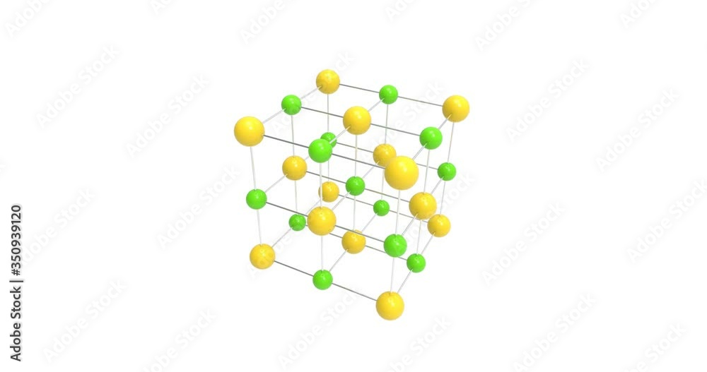 Crystal lattice of NaCl rotates on green chroma key. Sodium chloride ...