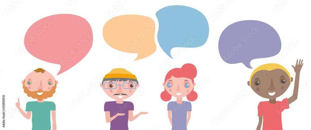 People talking friendly.Vector illustration of happy people with speech ...