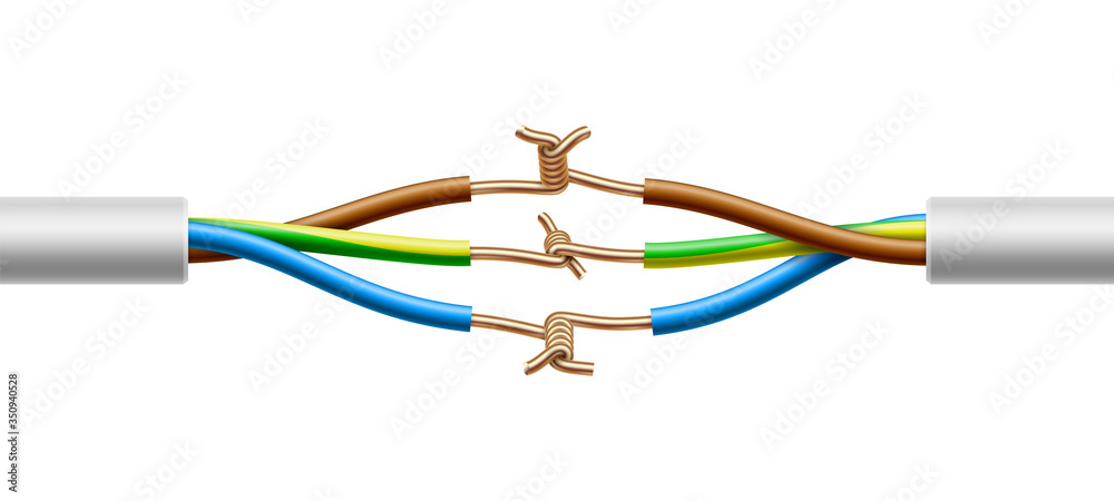 Open connection of two electric multicore cables structure. Vector ...
