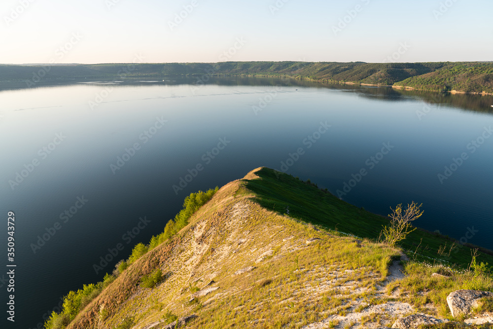 Summer green valley river panoramic landscape. Green nature river ...