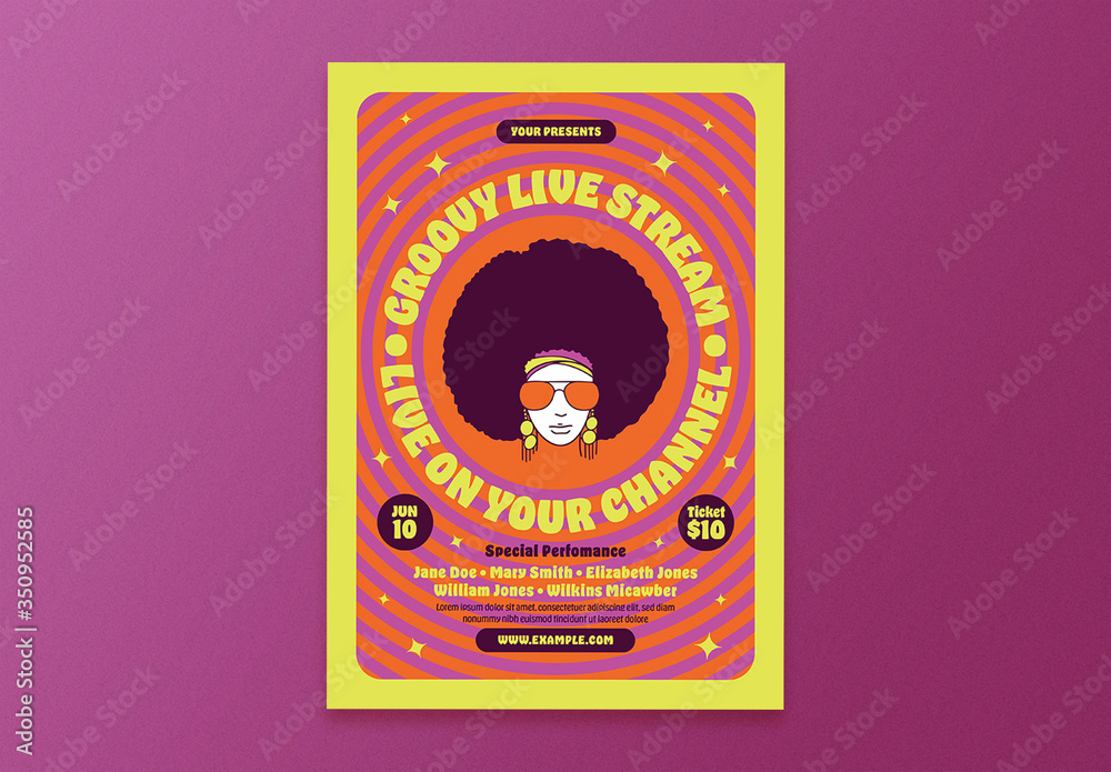 Groovy Stream Music Event Flyer Layout Stock Template | Adobe Stock