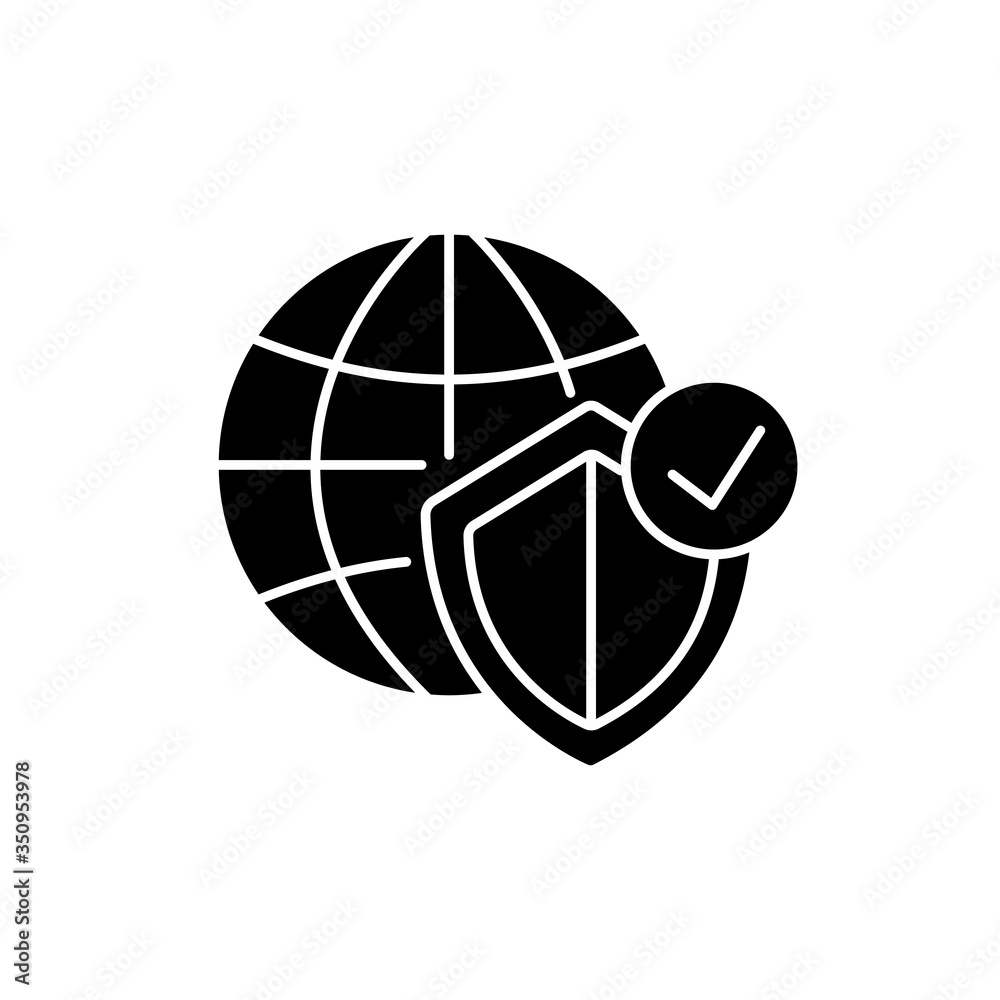 Global network security black glyph icon. Internet protection ...