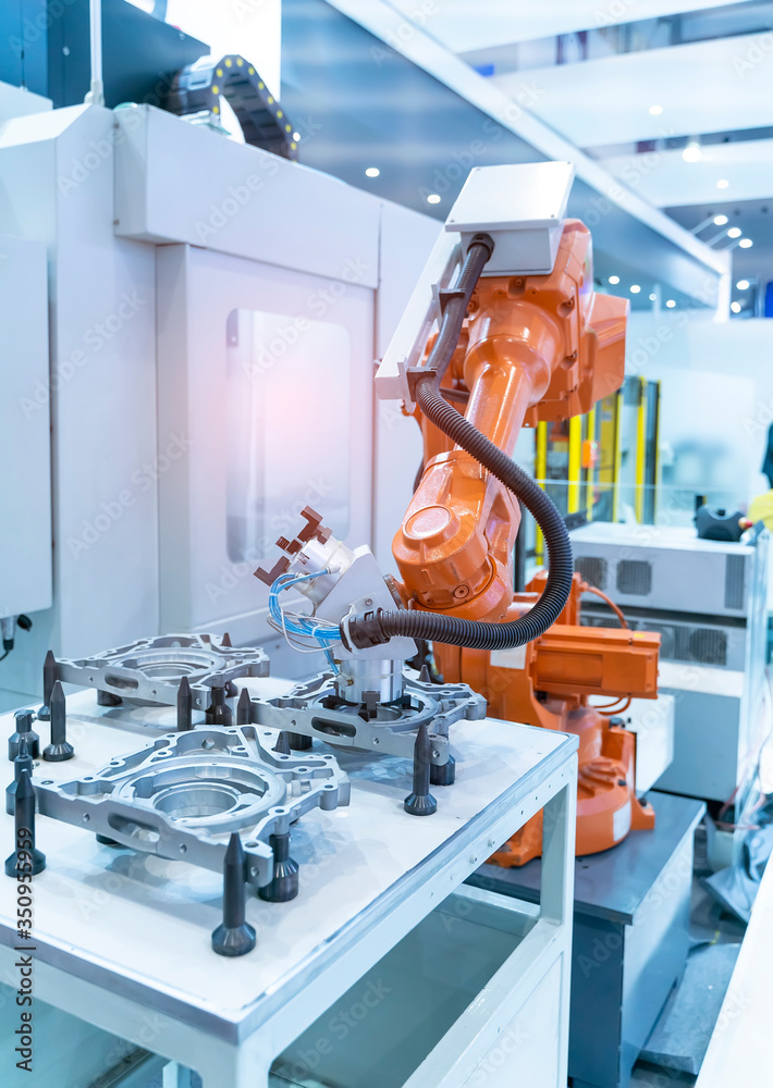 Industrial robot with conveyor in manufacture factory,Smart factory ...