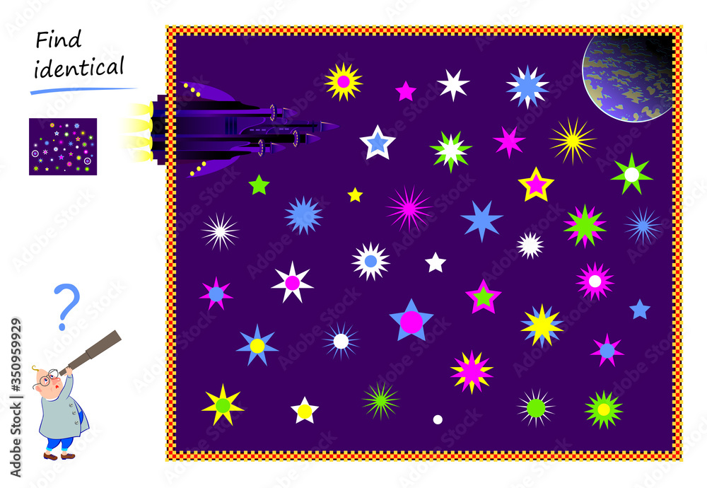 Logic puzzle game for children and adults. Find two identical stars ...