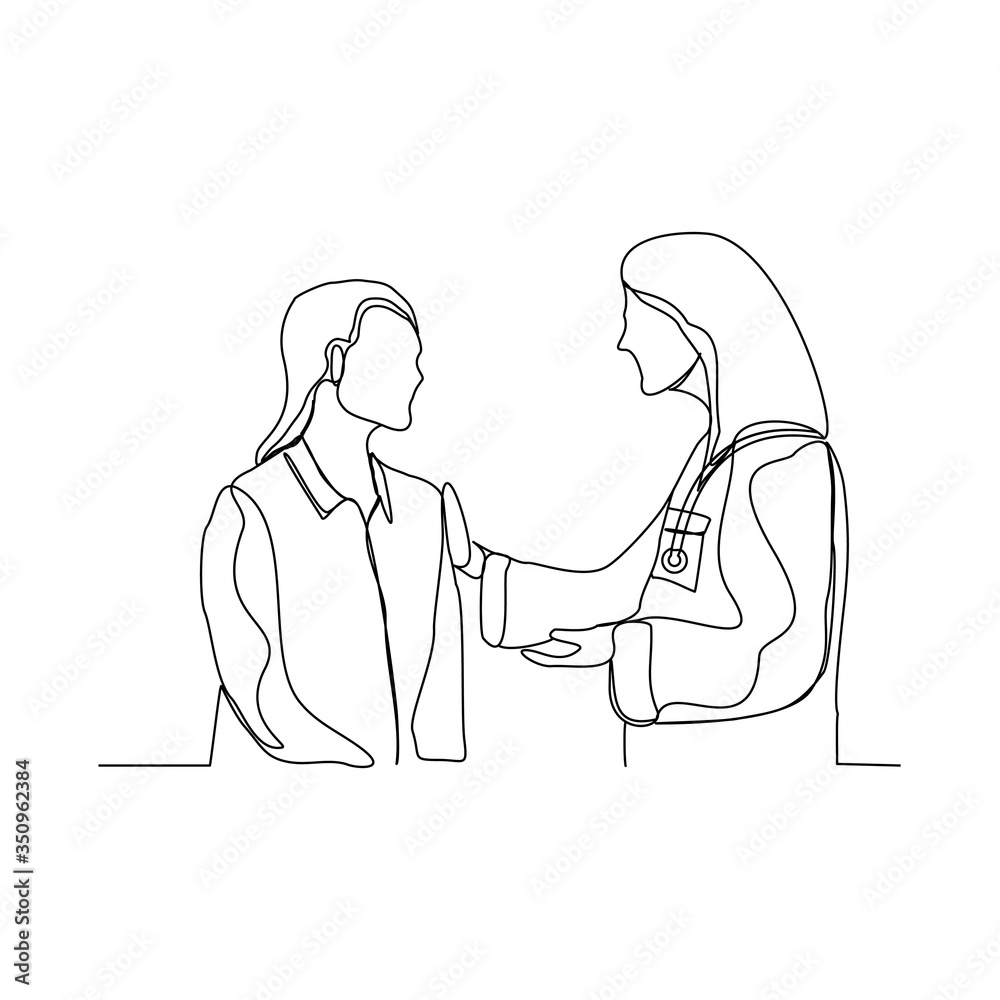 Continuous line drawing of doctor talk and consulting patient. vector ...