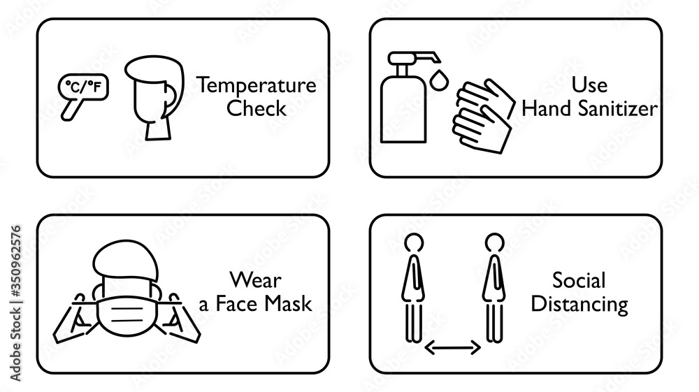 COVID -19 protection policies : Temperature check, use hand sanitizer ...