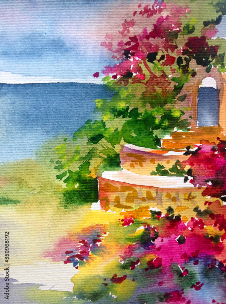 Watercolor colorful bright textured abstract background handmade ...