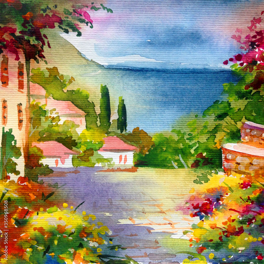 Watercolor colorful bright textured abstract background handmade ...