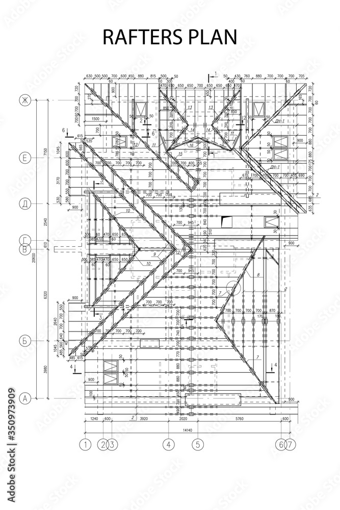 Roof rafters vector illustration. Detailed architectural plan Stock ...