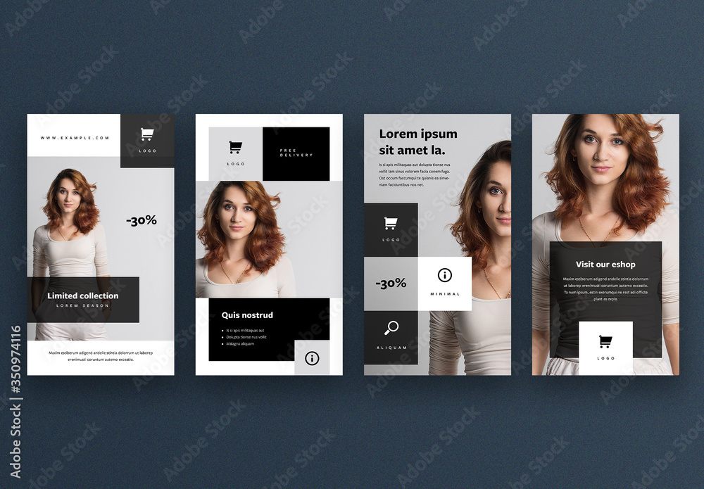 Social Media Post Layouts with Black Elements Stock Template | Adobe Stock