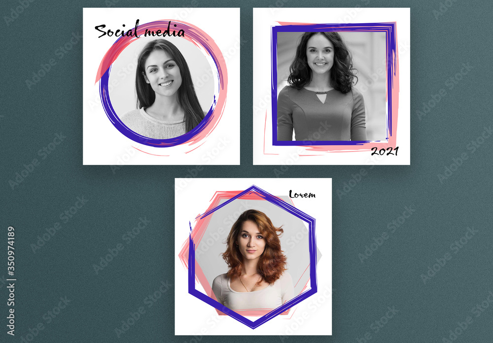 Square Social Media Post Layouts with Abstract Frames Stock Template ...