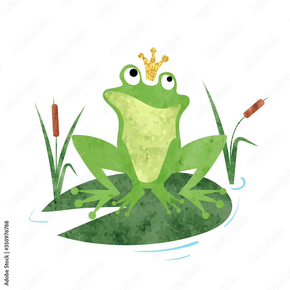 Cartoon Frog prince vector watercolor illustration. Stock Vector ...