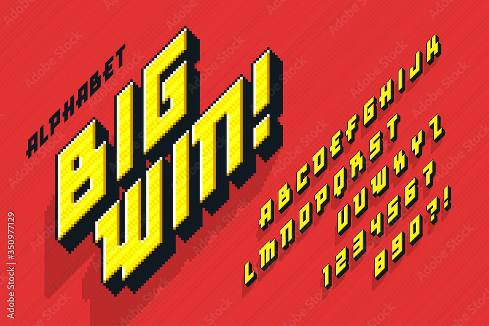 Pixel vector alphabet design, stylized like in 8-bit games. Stock ...