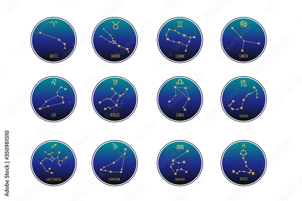 Zodiac signs. Vector set of zodiac signs. Zodiac constellations. Vector ...