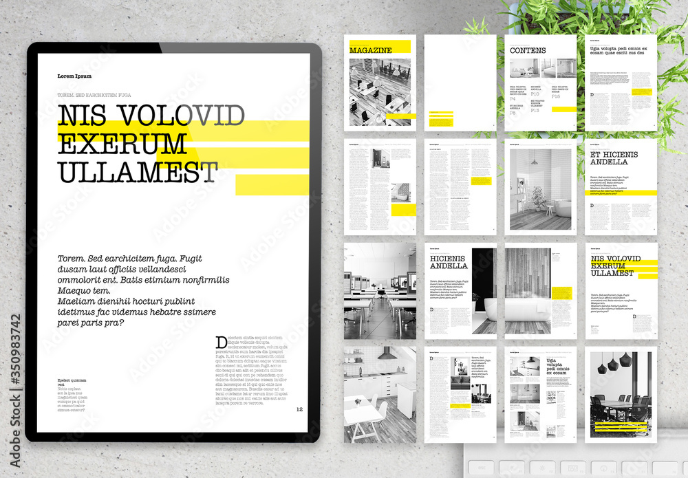 Modern Clean Digital Magazine Layout with Yellow Accents Stock Template ...